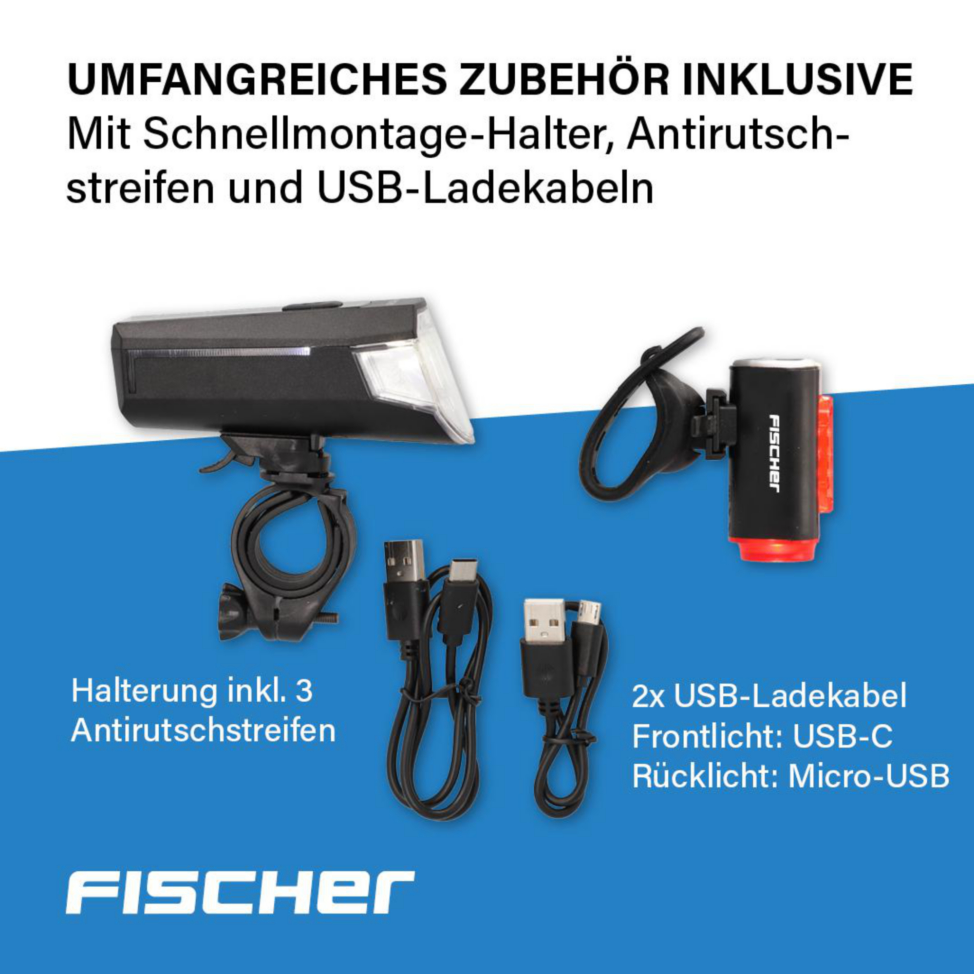 FISCHER 80 Lux Akku-USB-LED Fahrradbeleuchtungsset mit Twin ...